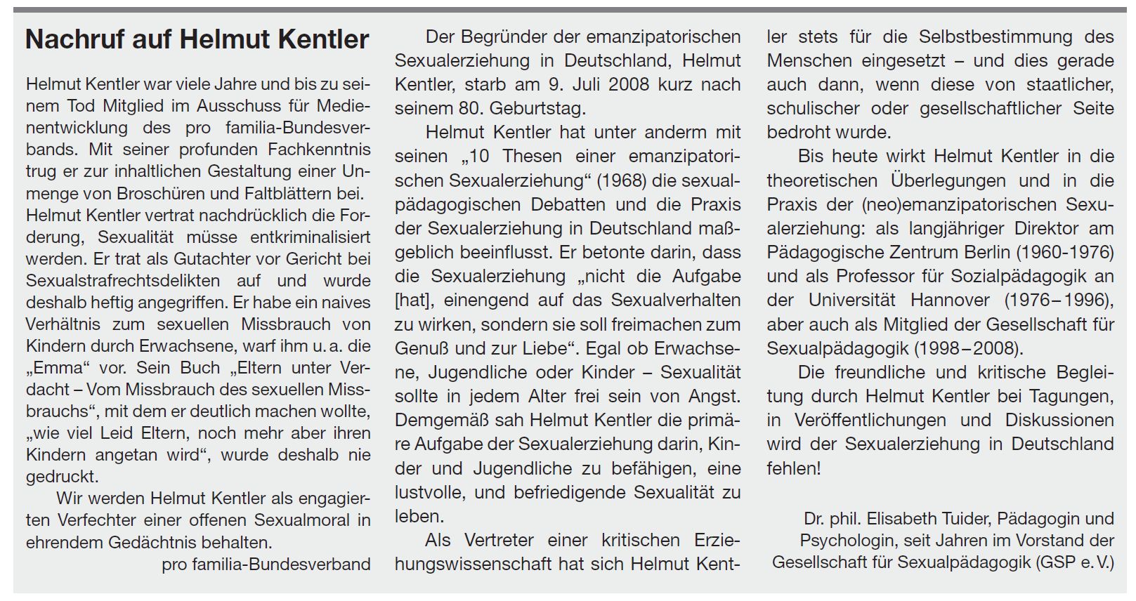 Pro Familia, Helmut Kentler, Pädophilie und der Kindesmißbrauch ...